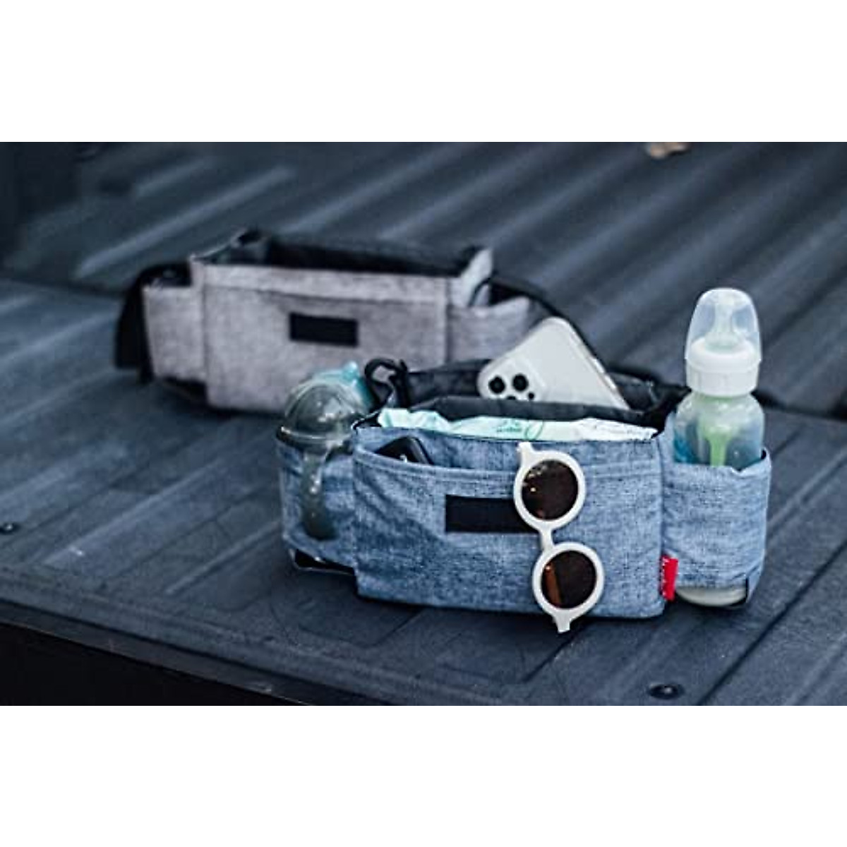 Lei Lei & Co Stroller Caddy Organizer – Baby Stroller Organizer with Protective Pocket, Stroller Phone Holder, Baby Cup Holder, Diaper Holder, & Adjustable Stroller Straps (Blue)