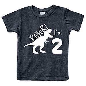 2nd Birthday Shirt boy Dinosaur rawr im 2 Toddler Two Year Old Second Dino Outfit (Charcoal Black, 2 Years)