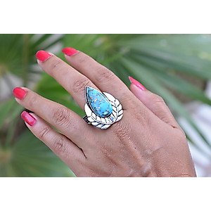 Rekha Gems Blue Copper Turquoise Ring, 925 Sterling Silver Ring, Vintage Ring , Handmade Ring, Birthday Gift, Blue Stone Ring, Boho and Hippie, Ring, Turquoise Ring, Turquoise Jewelry- BTQ-29 (8.50 US)
