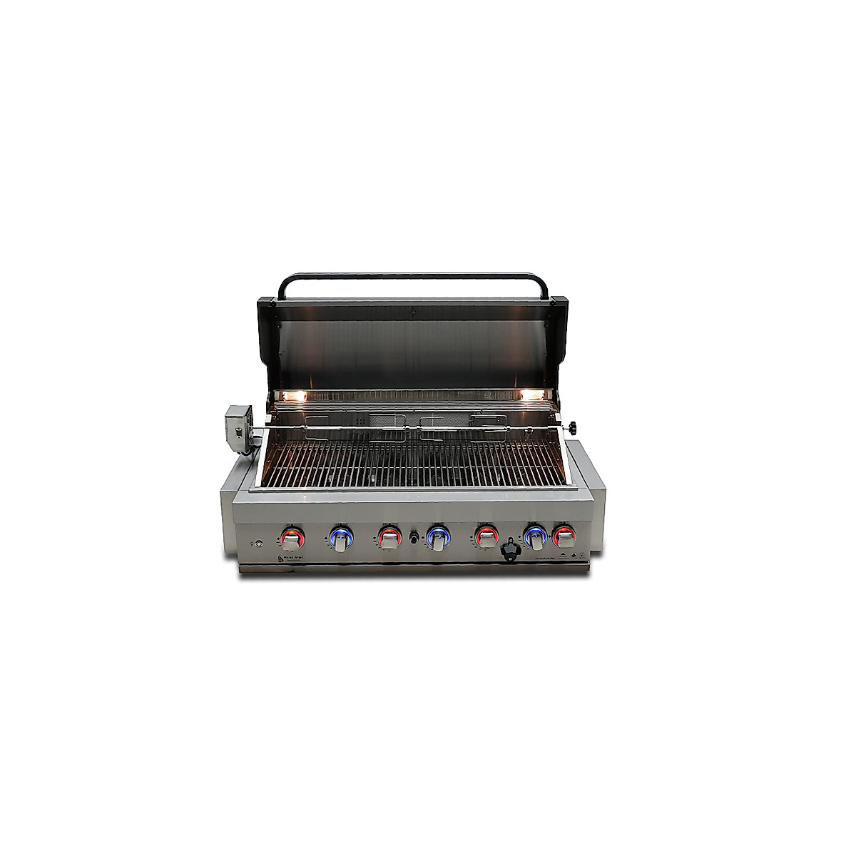 Mont Alpi Built-in MABi805-COMBO 44-Inch 6-Burner 87000 BTU Built-In Stainless Steel Outdoor Kitchen Island Gas BBQ Grill + Glass Door Compact Refrigerator + Charcoal Tray & Griddle Plate Combo