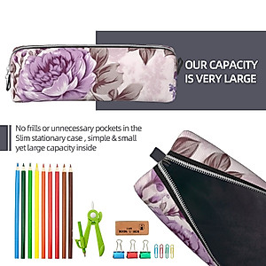Hnaysne Purple Flower Pencil Case Cute Stationery Bag School Supplies Leather Pen Pouch Funny Storage Bag for Boys Girls Adults Student