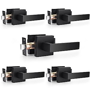 Probrico Matte Black Passage Door Levers Square Hall Closet Handles, Heavy Duty Interior Non-Locking Lever Sets, Reversible for Right & Left Side, 5 Pack