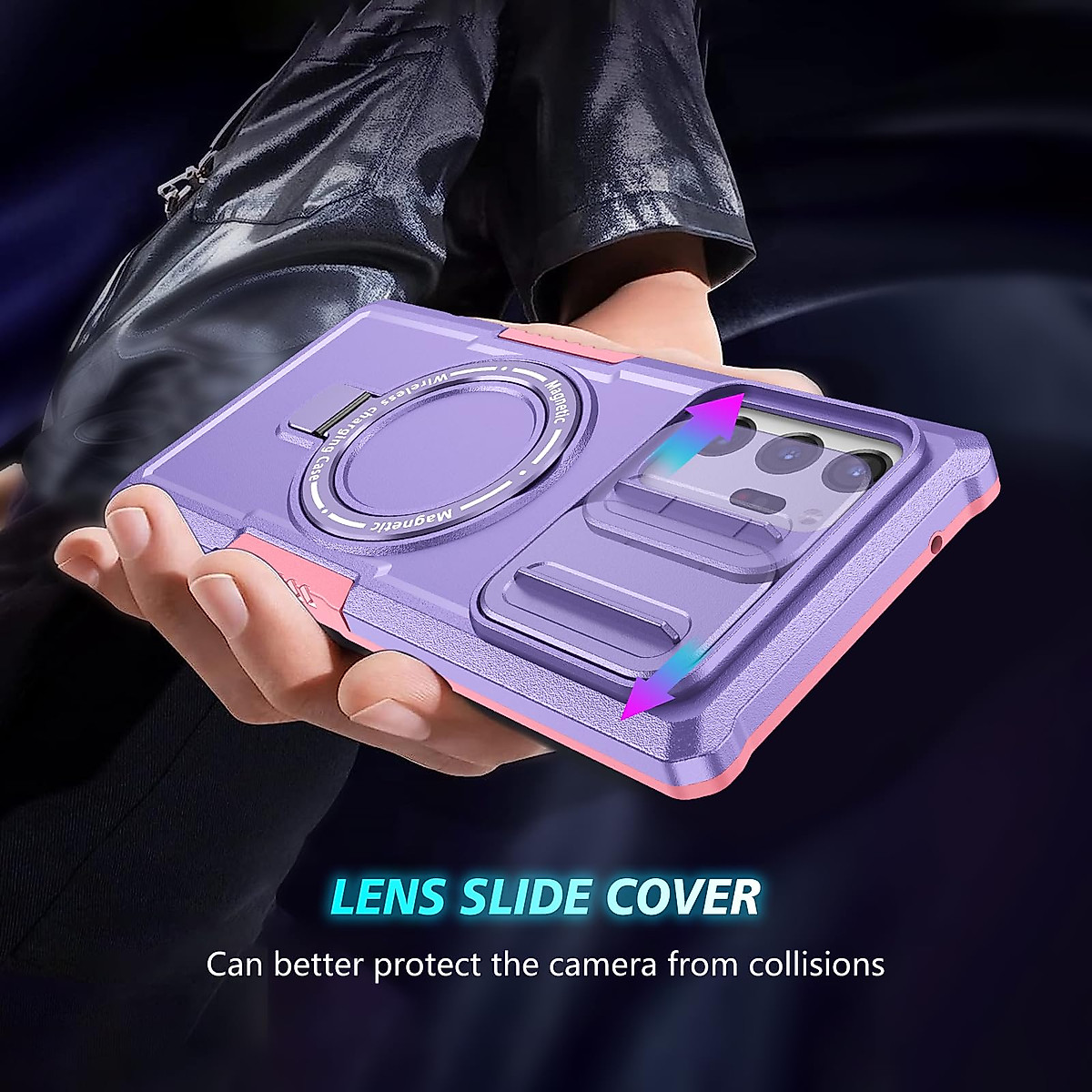 FRLMOOES Magnetic for Samsung Galaxy Note 20 Ultra Case Compatible with MagSafe & Wireless Charging Grade Drop Protection with Invisible Stand&Camera Protection,with Screen Protector Shockproof Purple