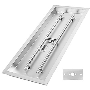 GASPRO 36 x 12 Inch Drop-in Fire Pit Pan and Burner, Natural Gas & Propane Fire Pit Insert with H-Burner, Heavy Duty 304 Stainless Steel, Mounting Plates Included