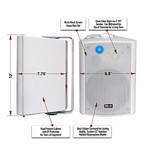 Sound Appeal Wireless Streaming 6.50" Indoor/Outdoor Weatherproof Patio Speakers, Bluetooth Speaker (White - Pair)