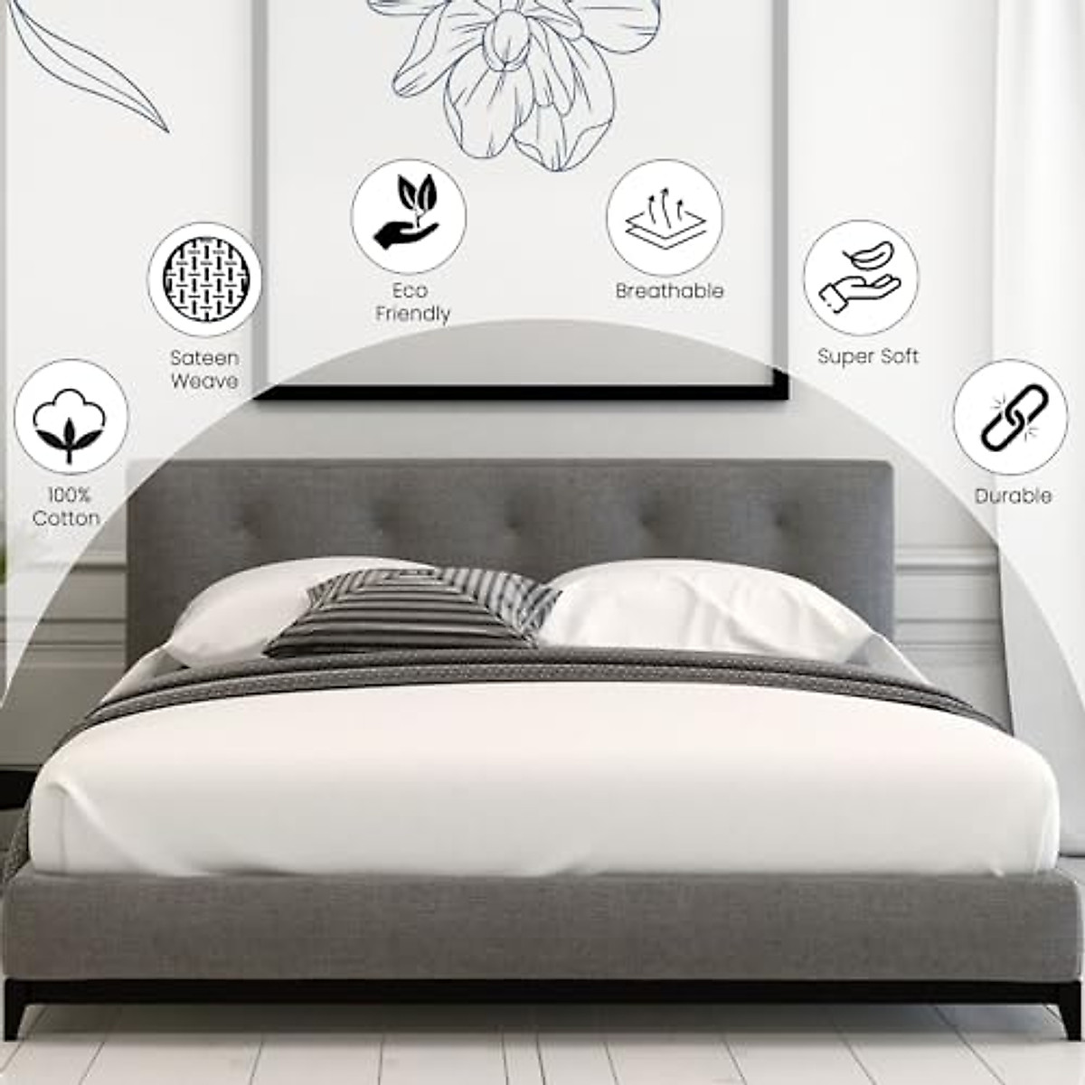 1000 Thread Count 100% Egyptian Cotton Sheets Set King Size Ivory Bed Sheet 4 Piece bed sheet Sets Long Staple 16 Inches Deep Pocket All Season Bedding Super Soft Breathable Sateen Finish