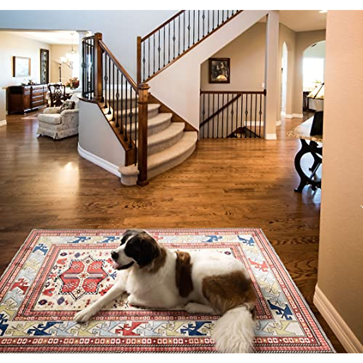 Tapechi Machine Washable Rug – Geometric Area Rug – Pet-Friendly Shed/Stain-Resistant Non-Slip Rug – Boho Retro Traditional Colored Carpet Rugs The Whole Home (5' x 7', Vintage)