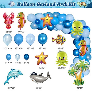 Hombae Under The Sea Party Decorations, Ocean Themed Birthday Tableware Supplies Backdrop Balloon Garland Banner Tablecloth Cake Topper Plate Napkin Cup Straw Knife Spoon Fork Shark Octopus 228 PCs