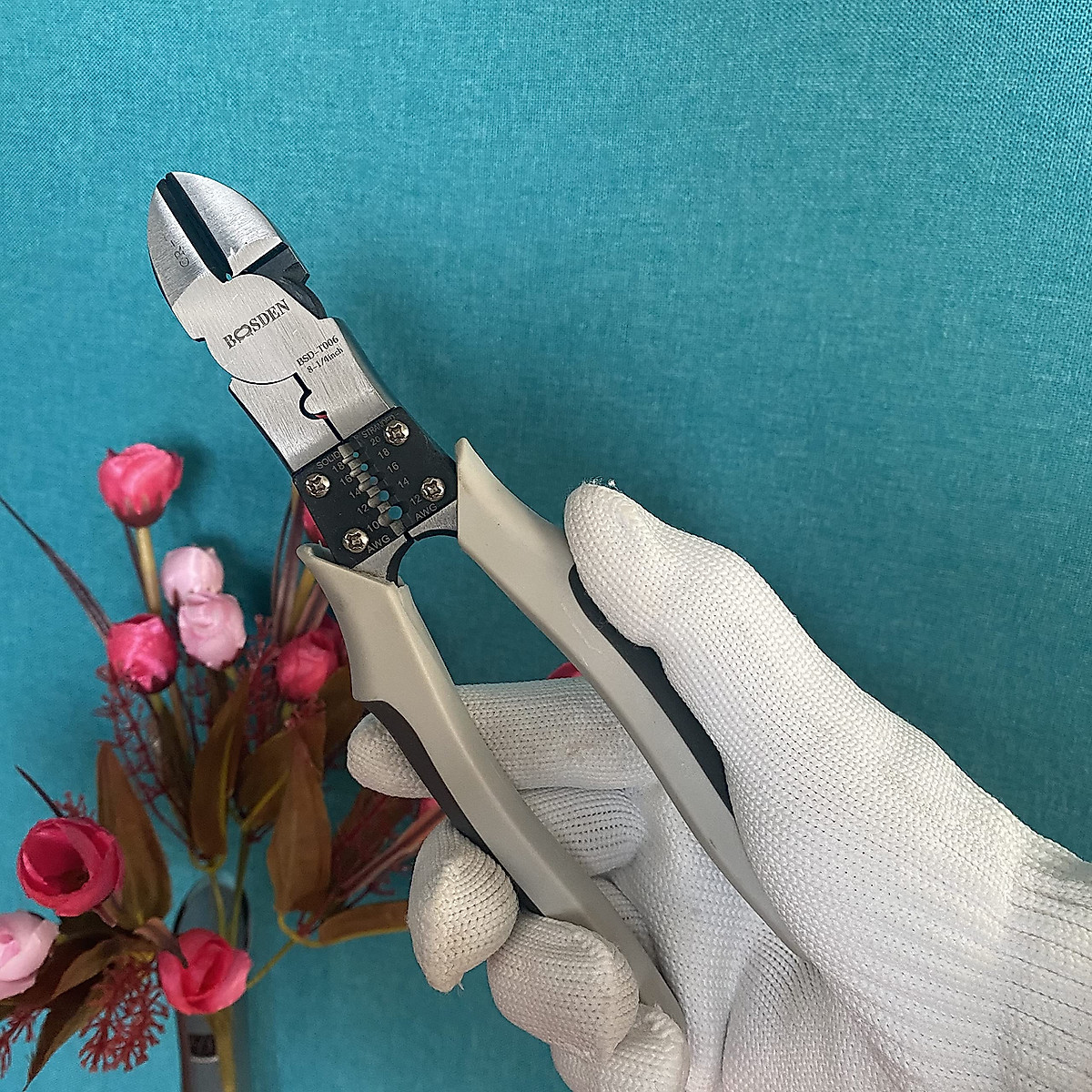 BOOSDEN Wire Cutters Heavy Duty with Wire Stripper Crimper, Diagonal Cutters, 8 inch Side Cutters, Multi function Professional Industrial High Leverage Diagonal Cutting Pliers Tool