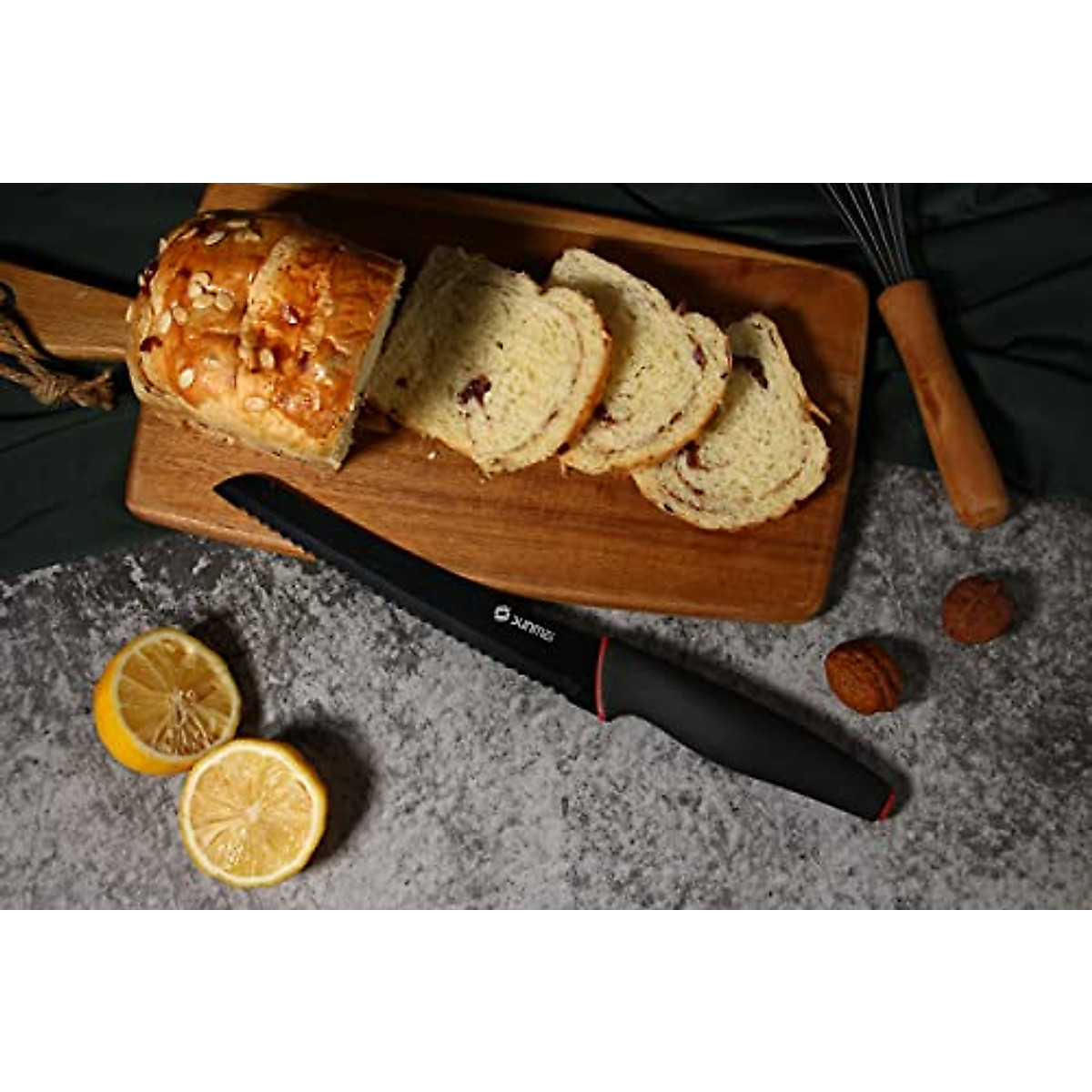 Sunmei Bread Knife-8 Inch Stainless Steel Serrated Knife, Serrated Bread Knife for Homemade Bread, With Non-slip Handle (Black)