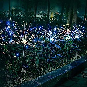 2 Pack Slyuexu Solar Firework Garden Outdoor Lights: Solar Light Decorative Waterproof with 8 Lighting Modes - for Garden, Pathway, Landscape, Party, Walkway, Lawn, Backyard, Wedding(Multi-Colored)