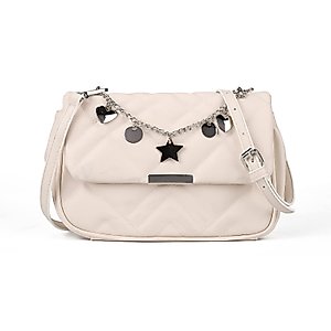 LAVTUG Quited Crossbody Bags for Women Fashion Shoulder Purse with Metal Chain Ladies Handbag with Adjustable Strap White