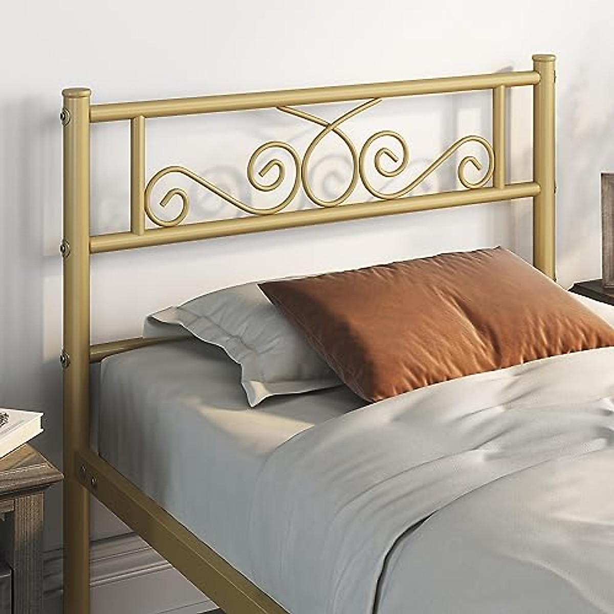 Yaheetech Twin Bed Frames Metal Platform Bed with Headboard and Footboard No Box Spring Needed Easy Assembly,Ground Clearance: 12.6''/Antique Gold/Twin Bed