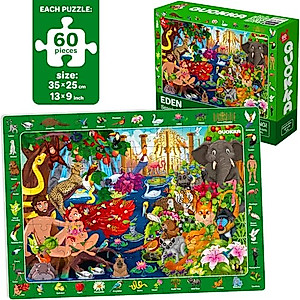 QUOKKA 60 Piece Kids Puzzles Ages 5-8 - Set of 4 Bible Jigsaw Puzzles for Kids 4-6-10 Year Old - Tower of Babel | Noah`s Ark | Eden Toys for Children 5-7 yo - Christian Gifts for Boys & Girls