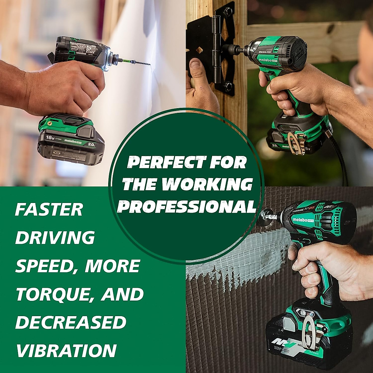 Metabo HPT 18V MultiVolt™ Cordless Triple Hammer BOLT Impact Driver Set, Power Impact Driver Kit with Case, 2 Lithium-Ion Batteries and Charger, 1/4-Inch Chuck, Compact LightWeight Power Tool, WH18DC