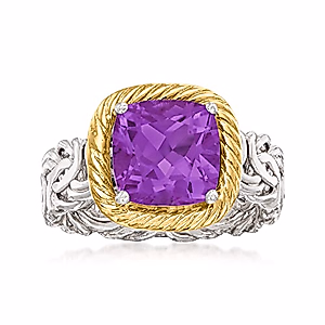 Ross-Simons 3.00 Carat Amethyst Byzantine Ring in Sterling Silver and 14kt Yellow Gold. Size 7