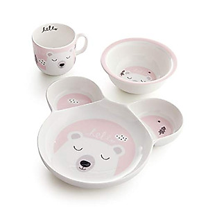 ZEN Hello Hello Porcelain Childrens Kids Dinner Set of 3 (PINK)