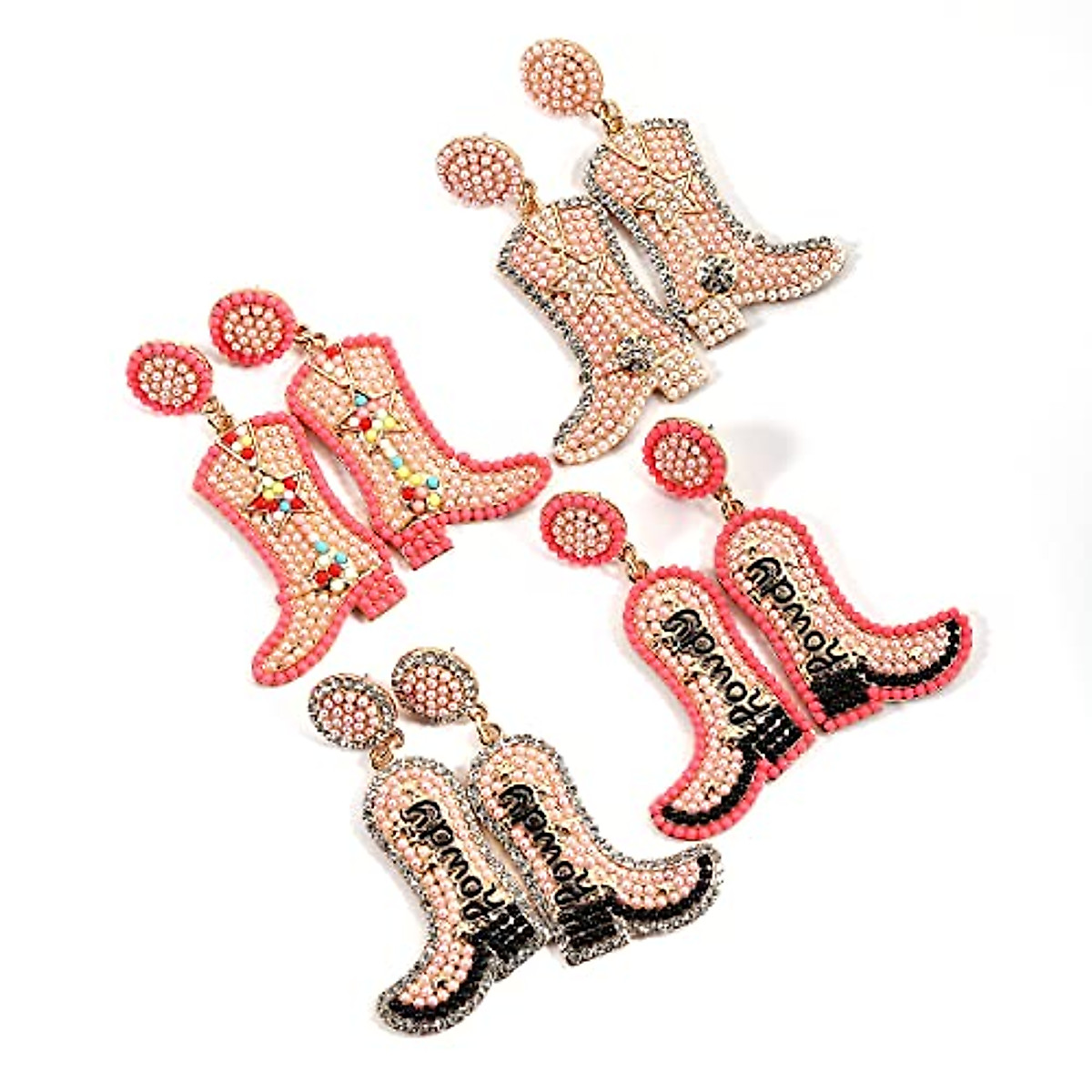 Dvacaman Christmas Beaded Earrings for Women Girls, Christmas Tree Santa Claus Xmas Snowman Elk Cowgirl Boot Earring for Festive Holiday Party Gift (Barbie powder)