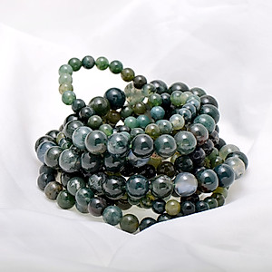 Paialco Set of 3 Moss Agate Gemstone Elastic Bead Bracelet Bead Size 6mm