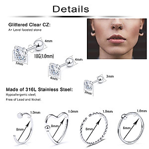 Ftovosyo 18g Cartilage Earrings Hoop Studs for Women Surgical Steel Forwards Helix Earring Hoop Daith Conch Tragus Earrings Piercing Jewelry for Men