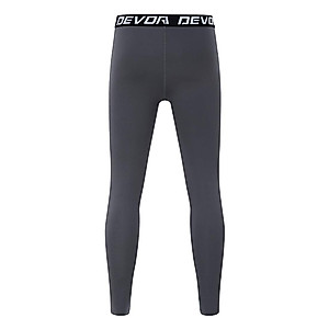 DEVOROPA Boys Leggings Quick Dry Youth Compression Pants Sports Tights Basketball Base Layer Gray S