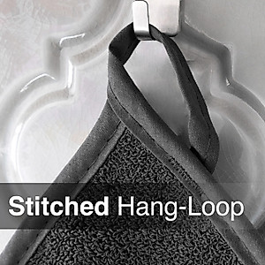 Ritz Terry 100% Cotton Potholders - Heat Resistant, Ergonomic Grip, Machine Washable - Graphite, 2-Pack