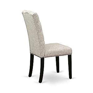 East West Furniture HBEL5-ABK-35 5 Piece Kitchen Table & Chairs Set Includes a Round Dining Room Table with Pedestal and 4 Doeskin Linen Fabric Upholstered Chairs, 42x42 Inch, Wirebrushed Black