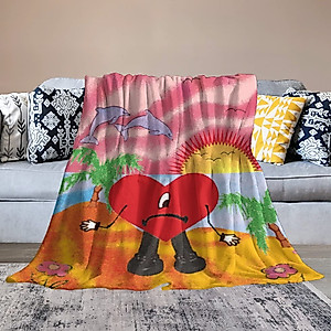 Bad Cute Bunny Cartoon Music Blanket,Flannel Throw Blankets,Ultra-Soft Cool Luxury Blanket Suitable for Couch Sofa Bed Home,Gifts for Women and Men Fans 50X40 inch(Bad 1, 50"X40")