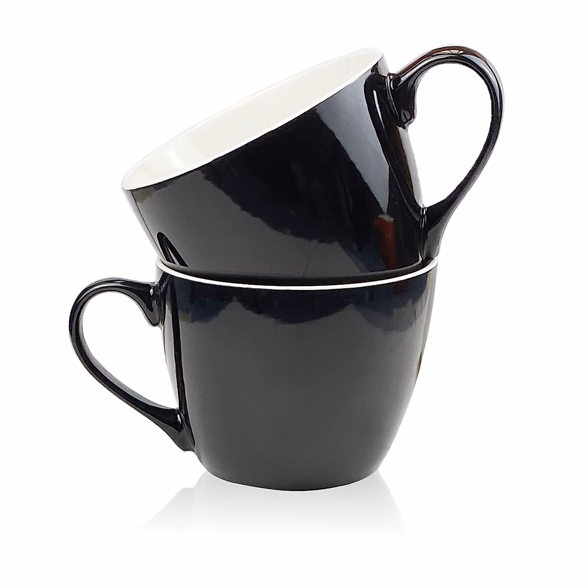 MECOWON 30 OZ Porcelain Coffee Mugs, Set of 2 Large Mugs for Soup, Cereal and Salad (black)