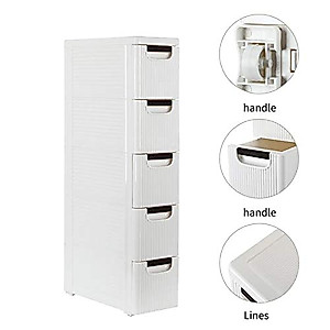 Storage Cabinets 5-Tire Rolling Cart Organizer Unit with Wheels Narrow Slim Container Storage Cabinet for Bathroom Bedroom