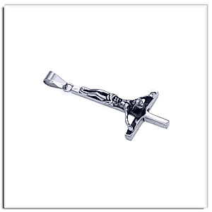 Xusamss Punk Titanium Steel Inverted Cross Pendant Skull Necklace,24inches Chain