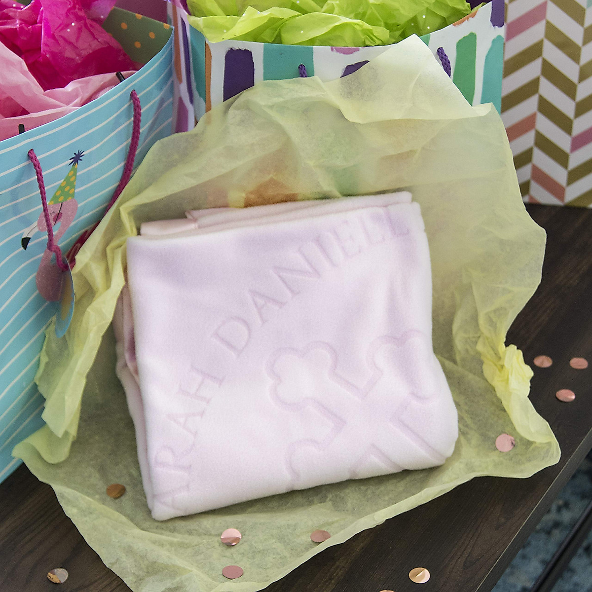 Custom Catch Personalized Baptism Baby Blanket Gift - Girl Name for Christening (Pink, 1 Text Line)