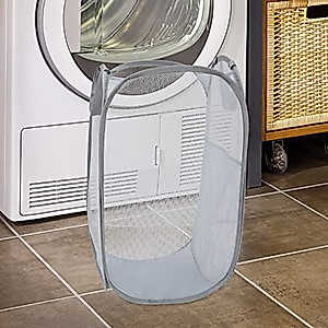 VOSAREA 2pcs Portable Laundry Basket Storage Bins for Clothes Kid Toys Large Mesh Laundry Hamper Toys Storage Basket Net Laundry Bag Folding Laundry Basket Steel Wire Light Grey