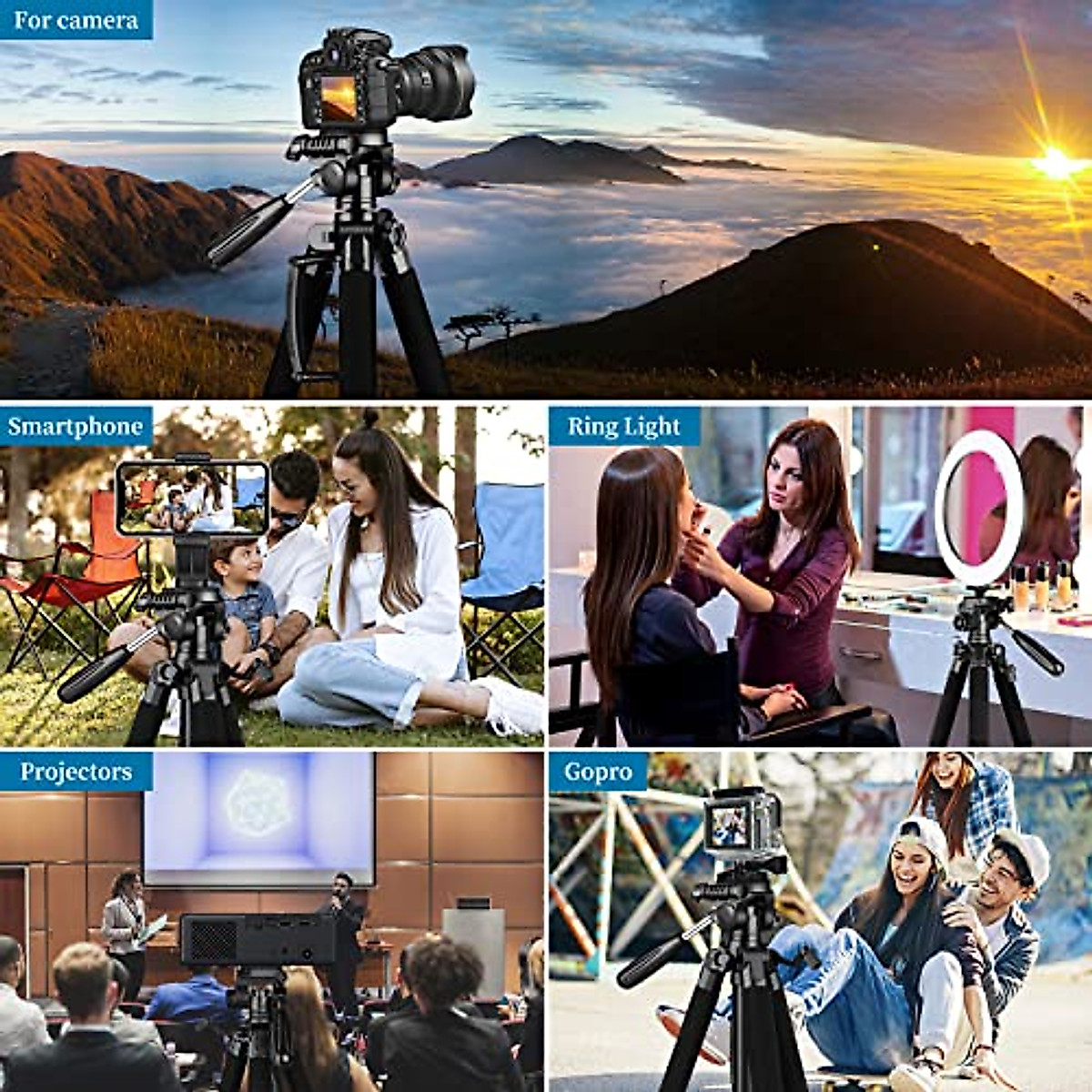 VICTIV 74” Camera Tripod for iPhone Canon Nikon, Lightweight Travel Tripod with Carry Bag, Aluminum Professional Camera Tripod Stand for DSLR/SLR