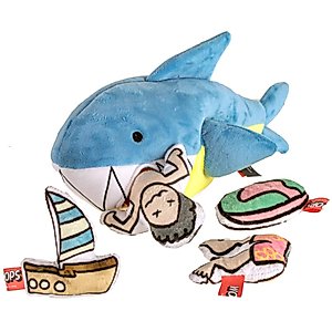 Upgraded Hide and Seek Interactive Plush Dog Toy, Durable Squeaky Crinkle Puzzle Sniffing Type Toys for Small Medium Large Dogs, 4 Toys in 1 Big Toy (Shark 13'')