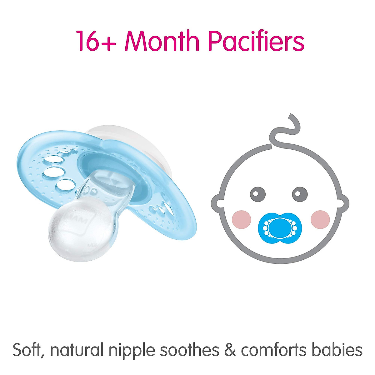 MAM Original Baby Pacifier, Nipple Shape Helps Promote Healthy Oral Development, Sterilizer Case, 16+ Months(Pack of 1)