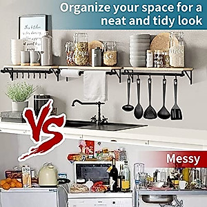 Closet Rod Bracket, Shelf Bracket for DIY Floating Shelf, Heavy Duty L Corner Brace with Rod Hook, Wall Mounted Black Metal Utensil Holder Pot Hangers for Kitchen, Bathroom