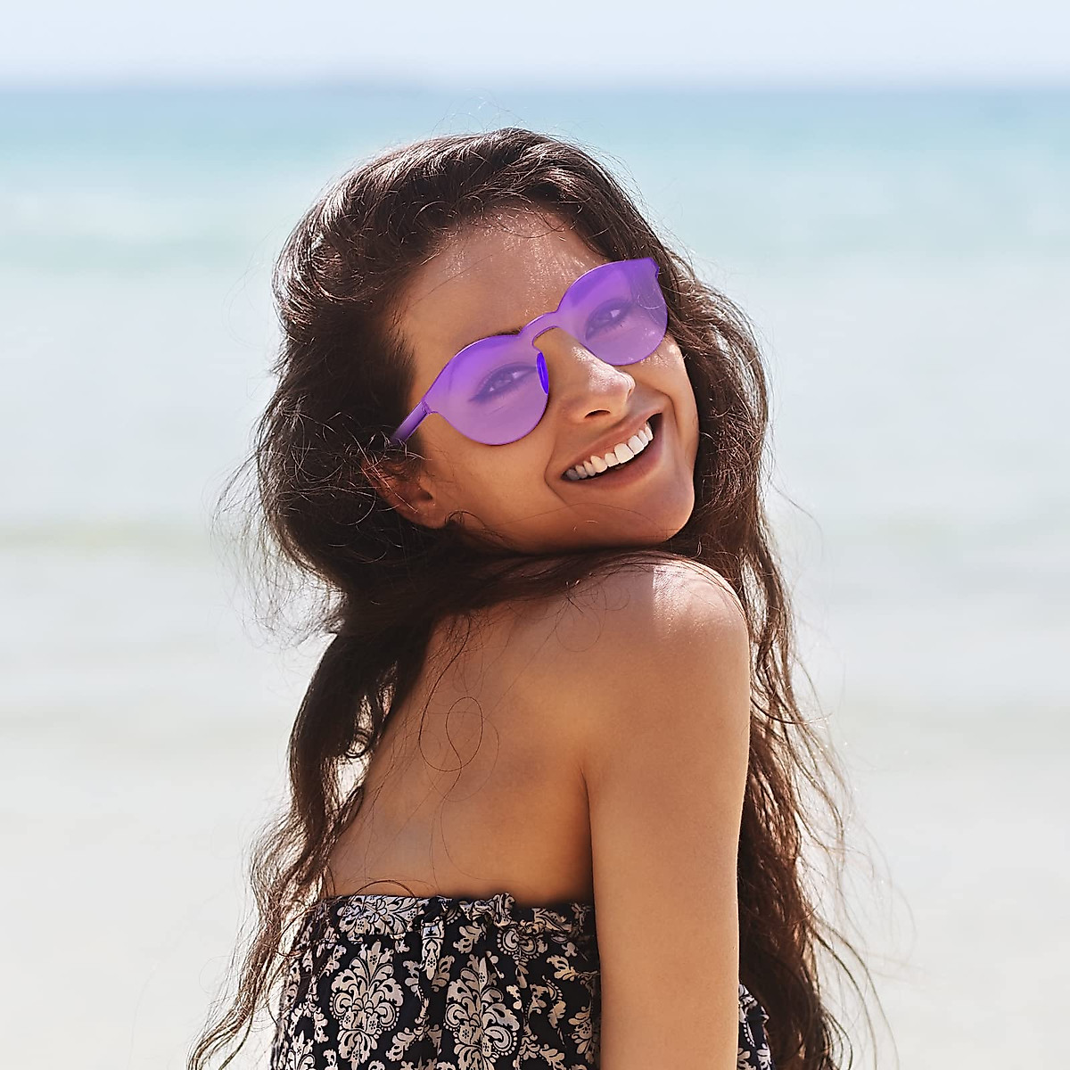 8 Pairs Rimless Sunglasses Colored Glasses Round Frameless Sunglasses Transparent Tinted Glasses Candy Color Sunglasses for Women Girls