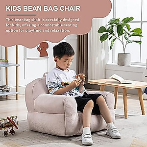 LETESA Kids Bean Bag Chair, Comfy Velvet Fabric Beanbag Chair, Memory Sponge Filled Bean Bag for Living Room, Bedroom, Indoor, No Assembly Required (Pink )