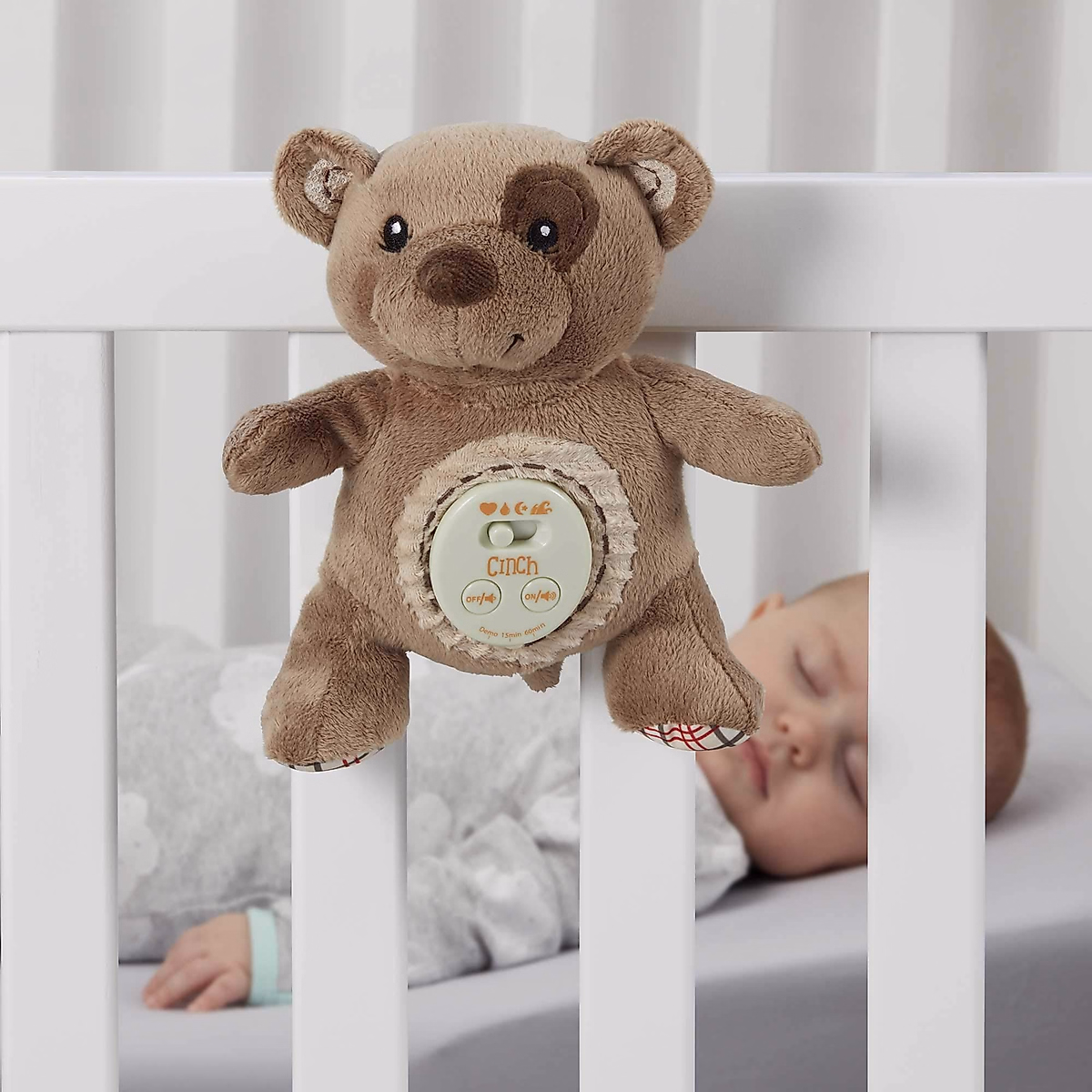 Cinch by dexbaby Plush Mini Bear - Sleep Aid Womb Sound Soother w/ Playard and Crib Attachment
