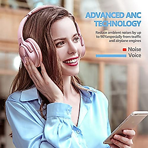 ZIHNIC Active Noise Cancelling Headphones, 40H Playtime Wireless Bluetooth Headset with Deep Bass Hi-Fi Stereo Sound,Comfortable Earpads for Travel/Home/Office (Rose Gold)