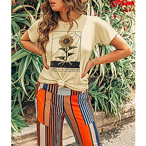 Anbech Women Sunflower Just Ray of The Sunshine Shirt Cute Graphic Summer Tops for Teens (S, Cream)