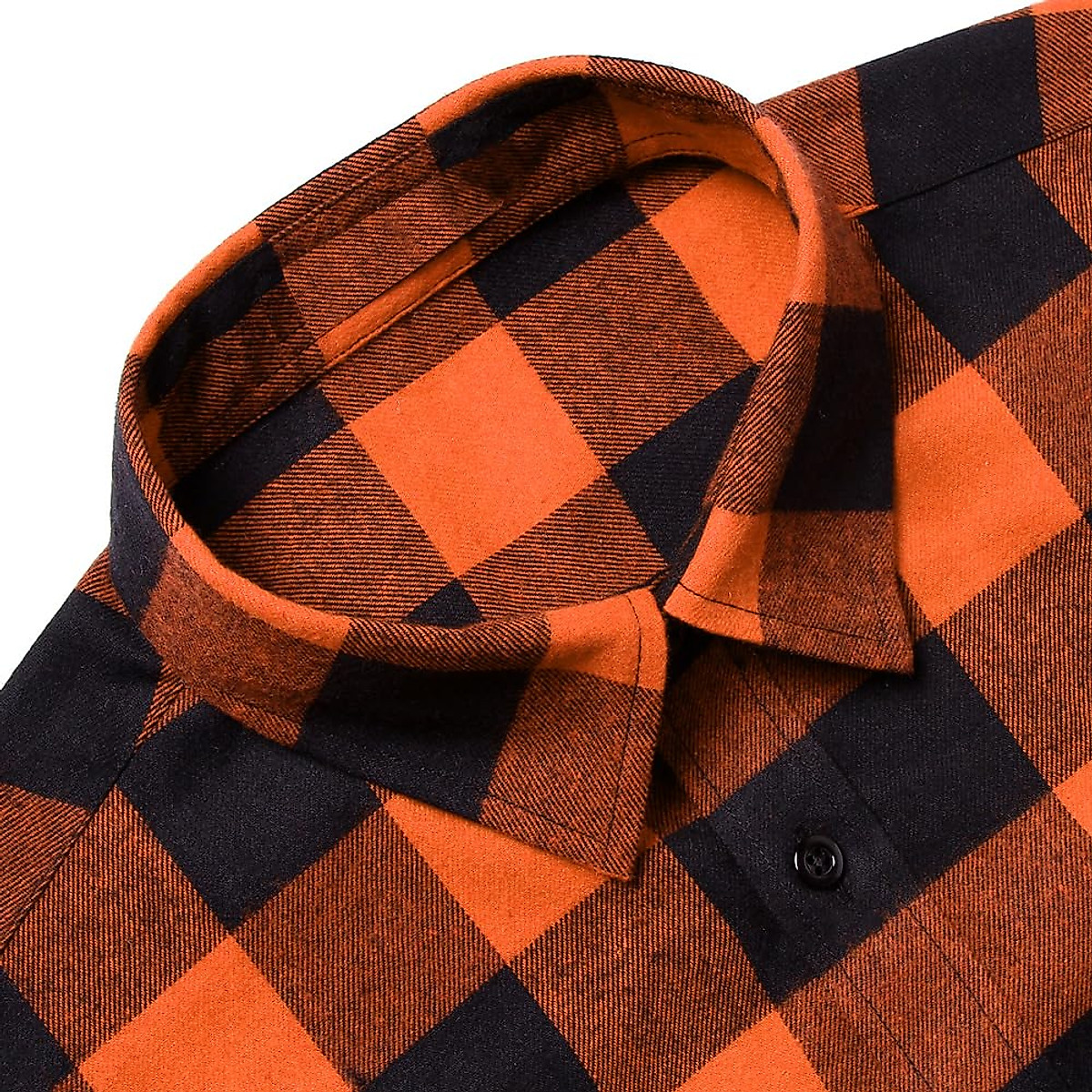 Leonal Men's Dress Long Sleeve Buffalo Plaid Checked Flannel Shirt (One Pocket-Orange Black Buffalo, XXX-Large)