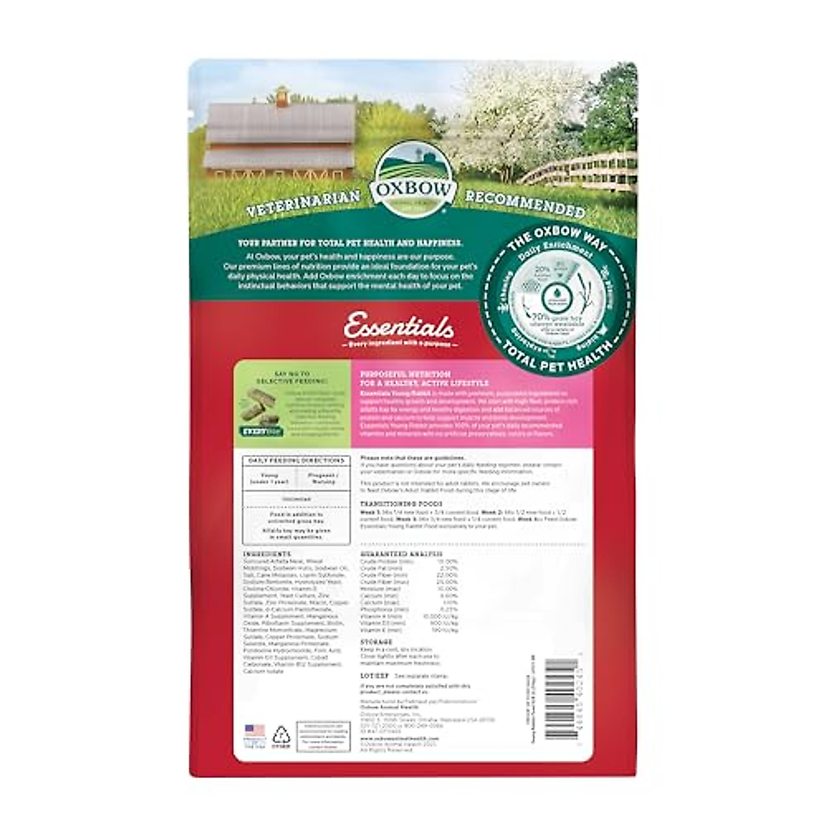 Oxbow Essentials Young Rabbit Food, All Natural Rabbit Pellets, High Energy & Calcium, Made in the USA, All Natural Vitamins & Minerals, Veterinarian Recommended, 5 lb