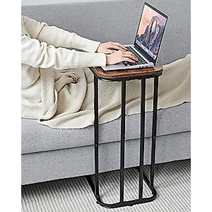 KJGKK C Shaped End Table, 26.6 inches High Side Table for Couch Sofa Bed, Tv Tray, for Living Room, Bedroom, Small Spaces, Metal Frame, Industrial, Rustic Brown & Black
