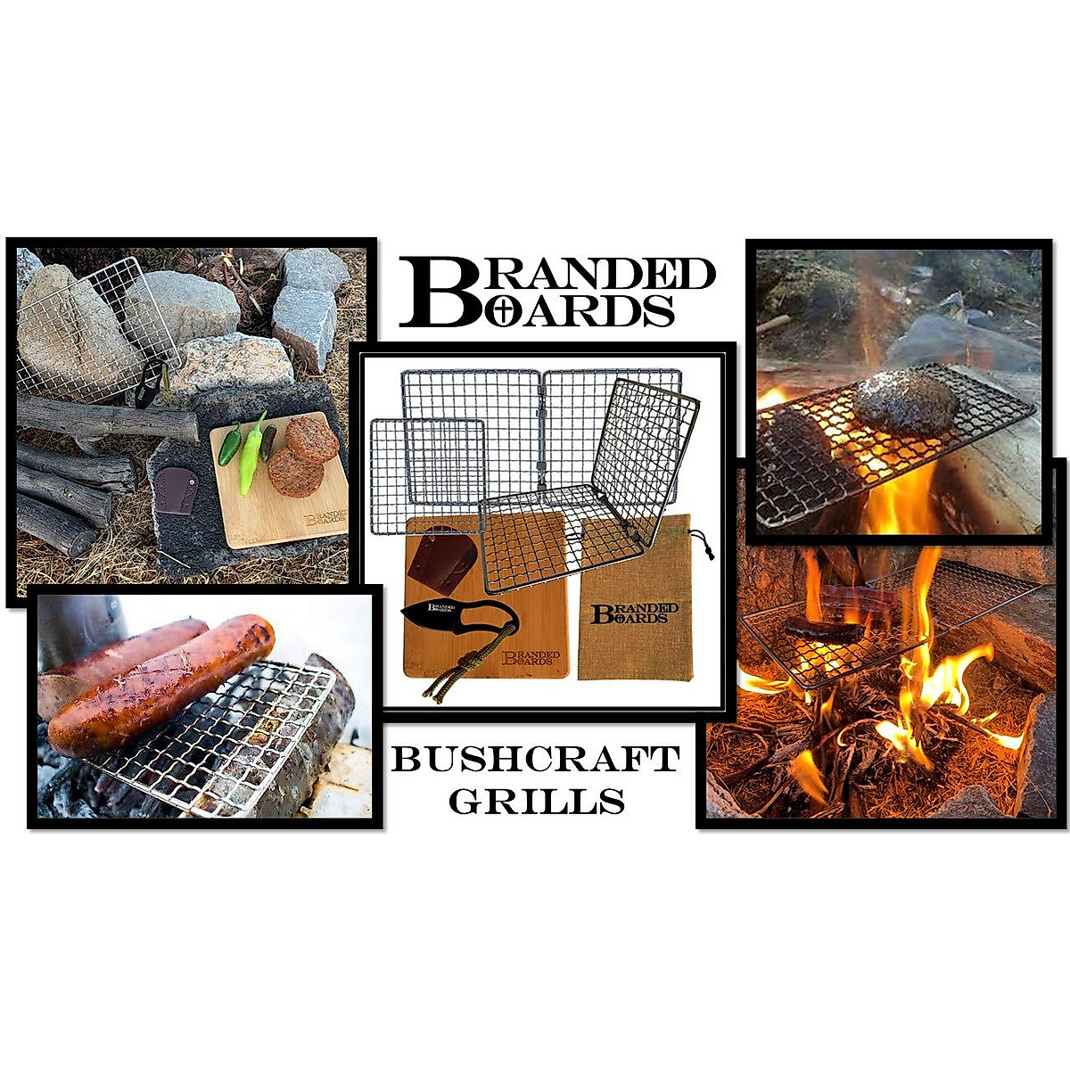 Branded Boards Portable Bushcraft Stainless BBQ Small Cooking Grill Grate & Burlap Hemp Drawstring Bag, Camping, Campfires Backpacking, Hunting & Fishing. (Small Grill & Bag ONLY)