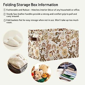 Kigai Cute Fawn Square Storage Basket, Portable Leather Storage Basket for Office, Furniture, 14.2 L x 10.2 W x 8.3 H In (2 Sets).
