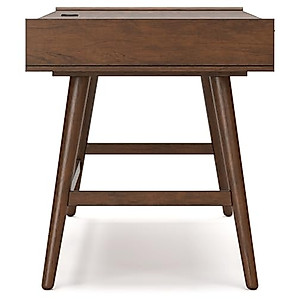 Signature Design by Ashley Lyncott Mid Century 3-Drawer 60" Home Office Desk with Cord Management, Open Cubby and Tapered Legs, Dark Brown