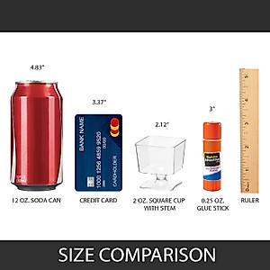 Party Essentials Miniware Hard Plastic Appetizer and Dessert Mini Glasses/Serving Tasting Cups, Clear, 2 oz. Stemmed Square Flutes, Pack of 20