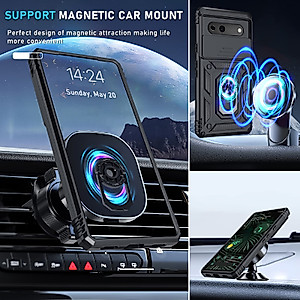 Janmitta Google Pixel 7a Case Built in Slide Camera Lens Cover+Screen Protector [2 Pcs]+Finger Ring Holder Kickstand,Heavy Duty Shockproof Full Body Protective Cover,2023 Black